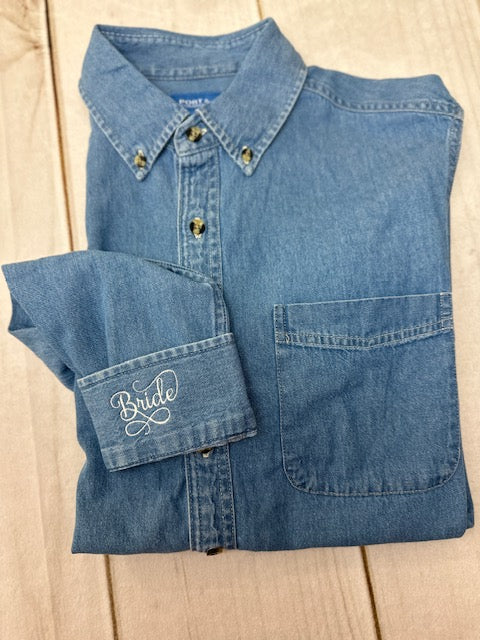Embroidered Cuffs on Denim Shirts - With Custom Wording – Arch City ...